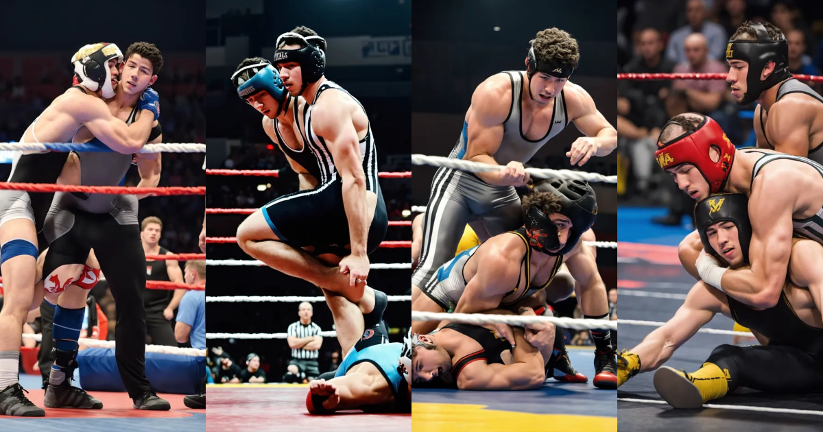 Lexica - An image capturing a moment from a wrestling match. Nick Jonas ...