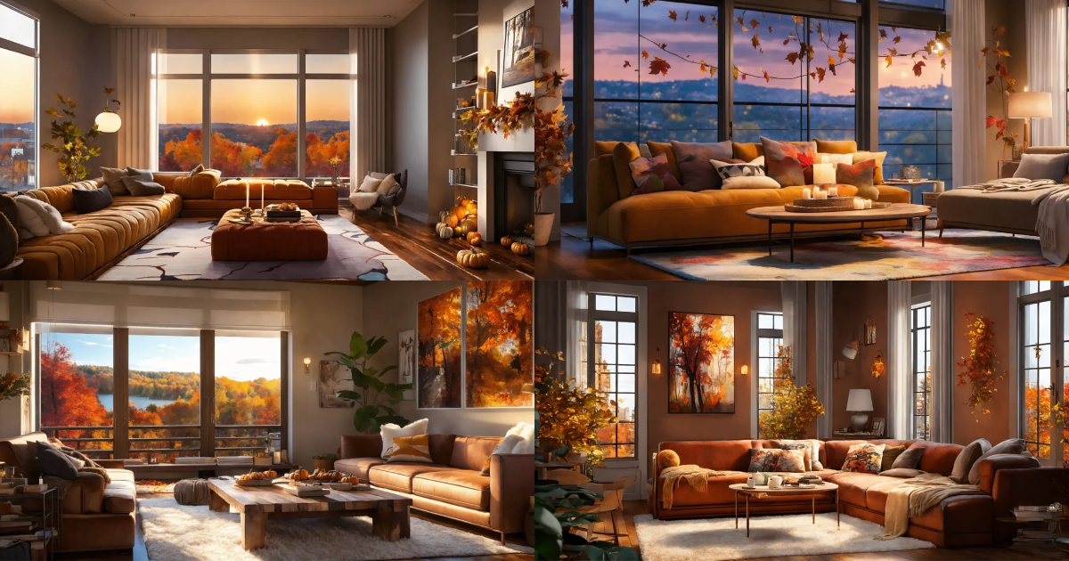 Lexica - Cozy living room, fall theme, leafs, grafitti fall art, big ...