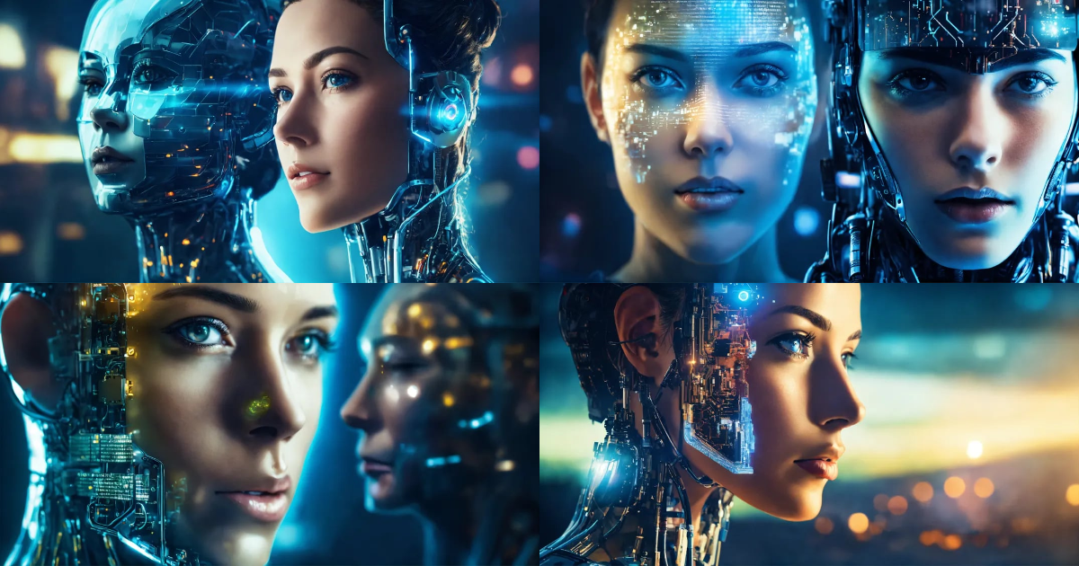 Lexica - Human and ai robot face in double exposure effect, concept for ...