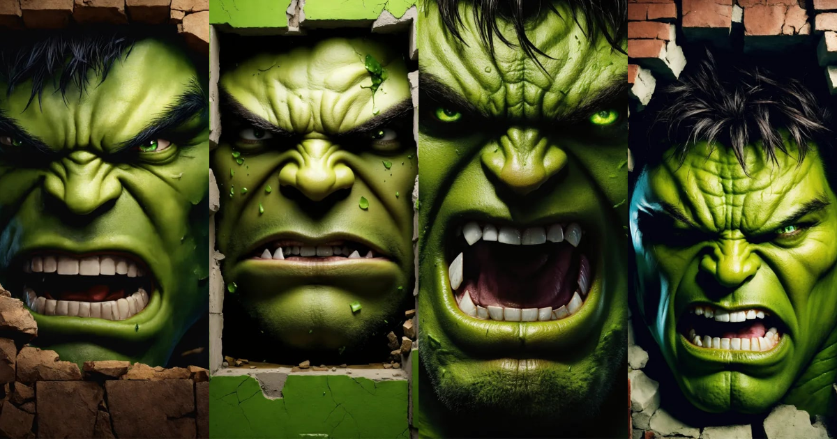Lexica - Incredible hulk face breaking thru wall,8k
