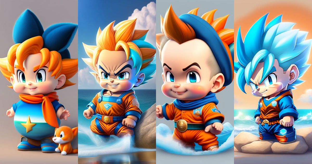 Lexica - An adorable cartoon baby goku, with chatGTP and the ocean
