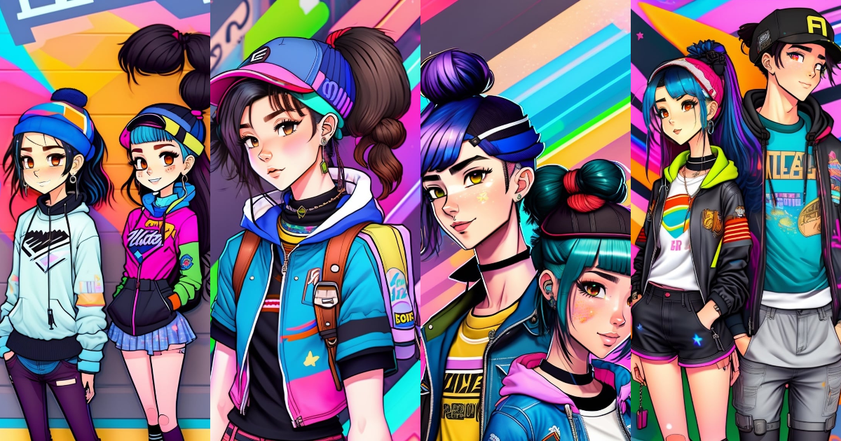 Lexica - Draw an eboy and egirl couple. The eboy has black hair with ...