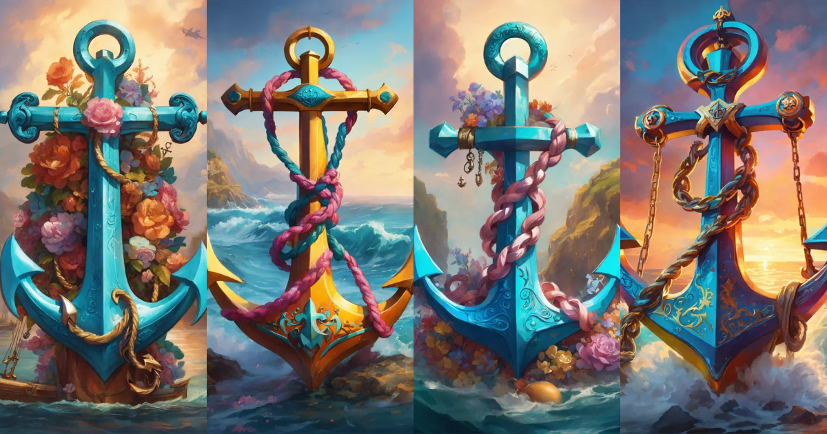 Lexica - Image of a huge colorful ornamented anchor on a medieval ocean ...