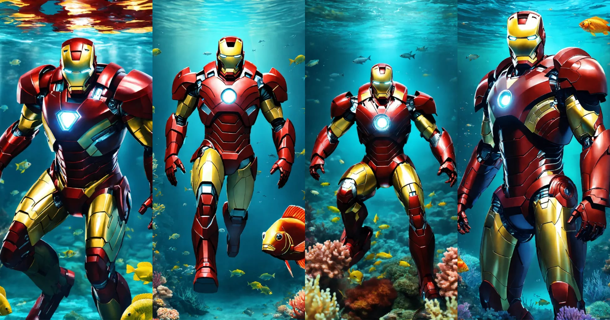 Lexica - Iron Man with fish underwater in the ocean, nature background ...