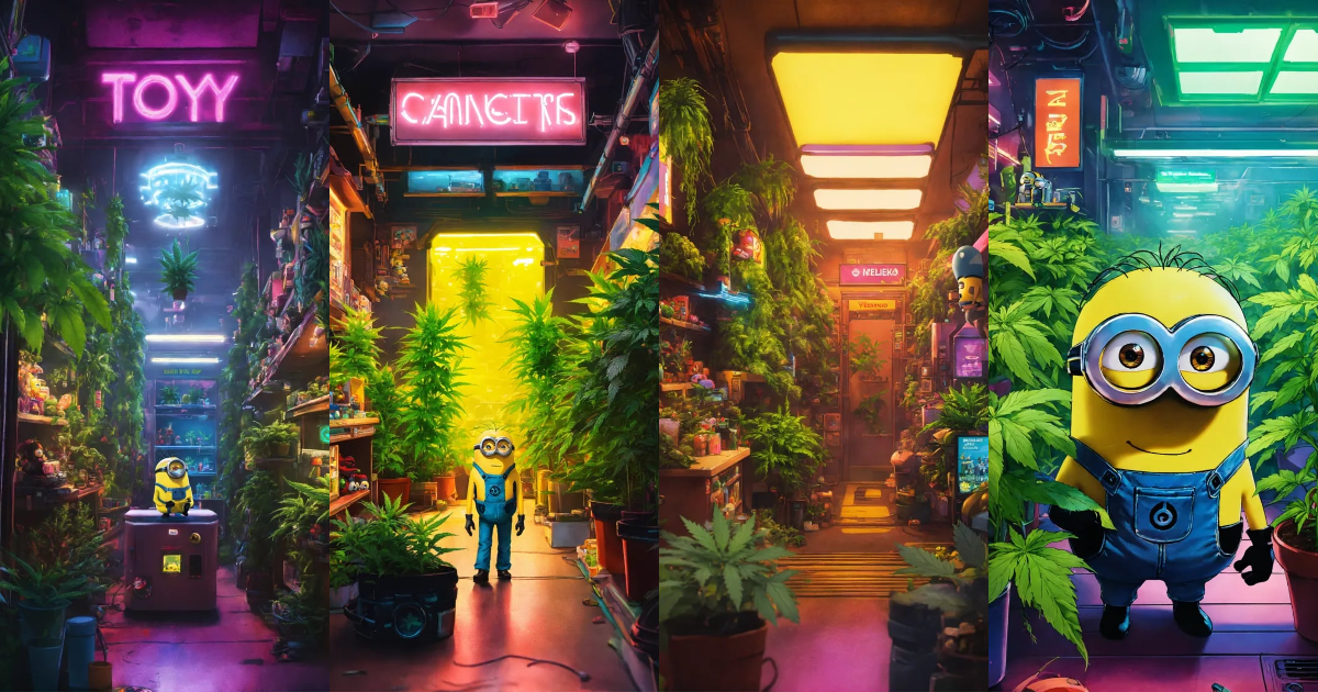 Lexica - Cyberpunk poster of "the Toy store" surrounded by cannabis ...