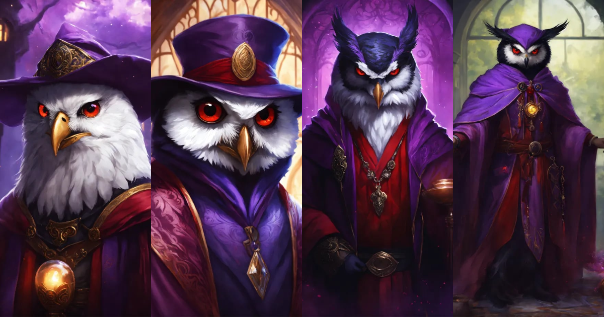 Lexica - Fantasy Portrait of a owlin sorcerer, white face, black beak ...