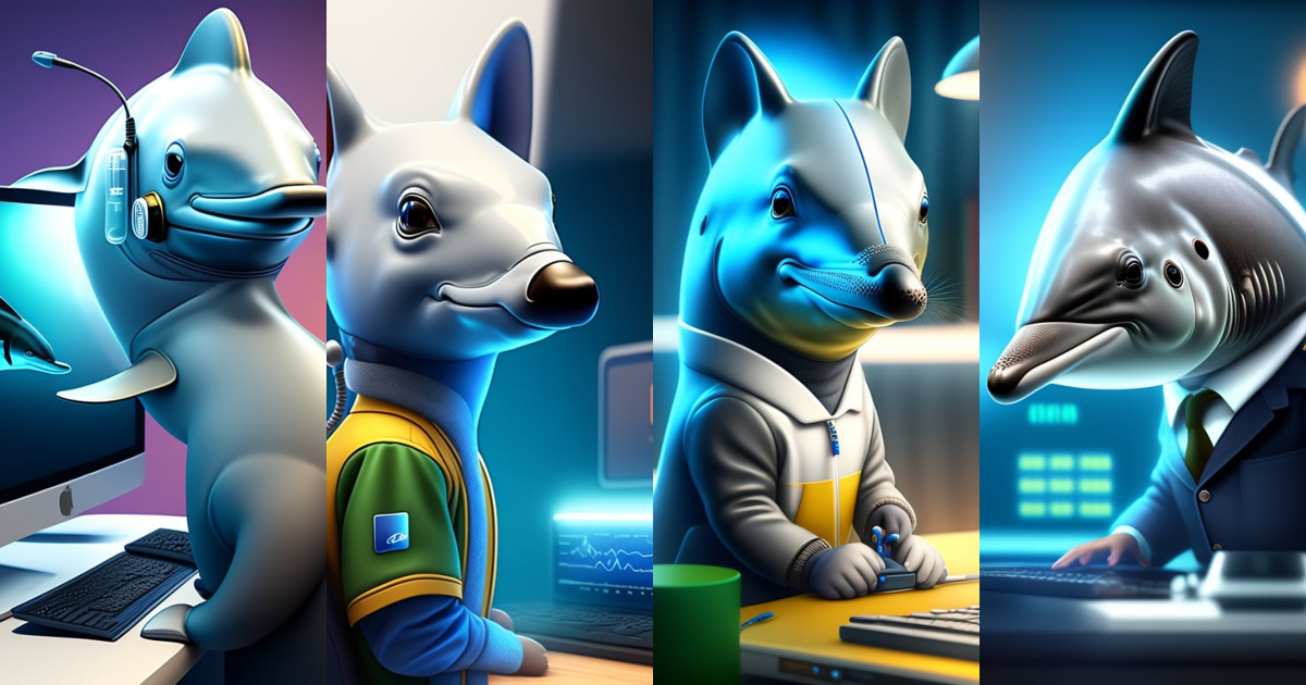 Lexica - An anthropomorphic grey dolphin dressed as a chemist playing ...