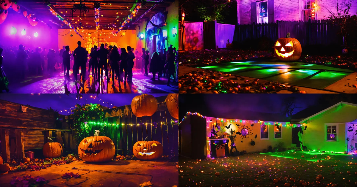Lexica - Night time out door halloween party, pumpkin, dance floor ...