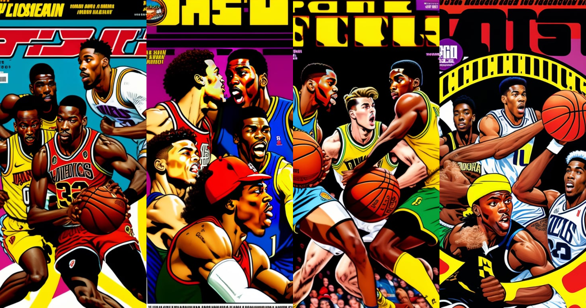Lexica - 90s magazine comic art of a group of friends playing ...