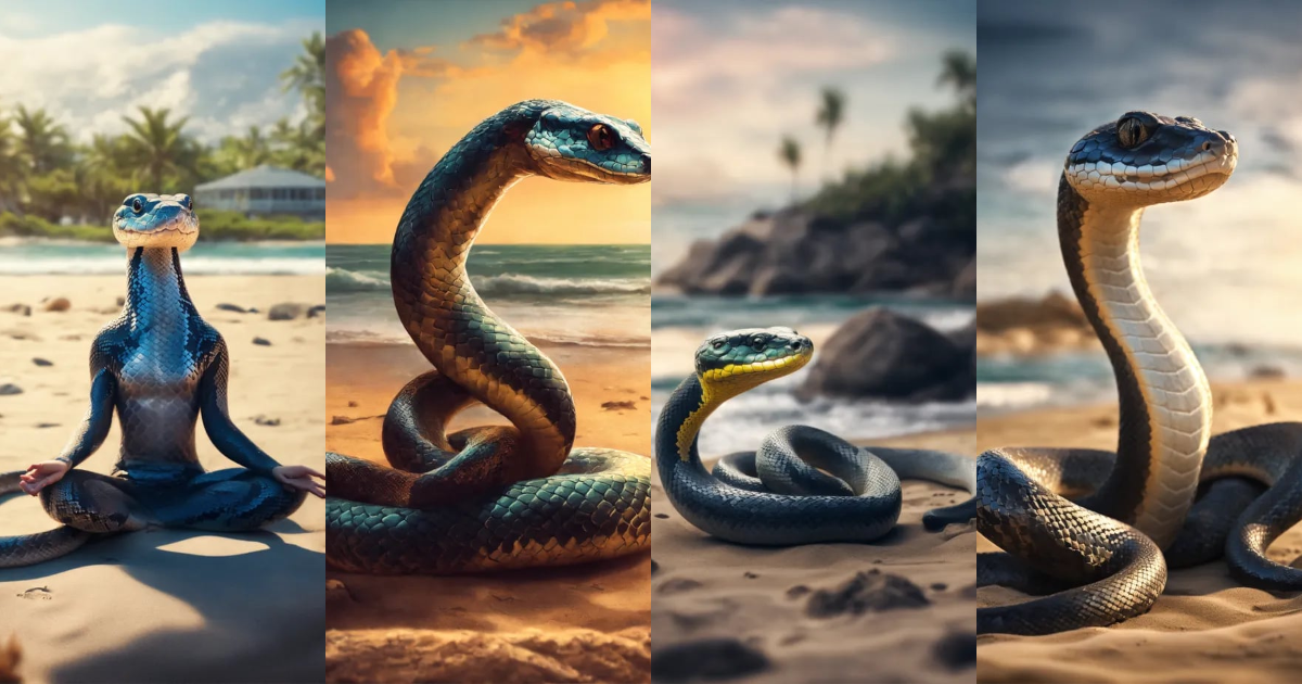 Lexica - Sly snake doing yoga at the beach, Charcoal sketch, 8k, cinematic