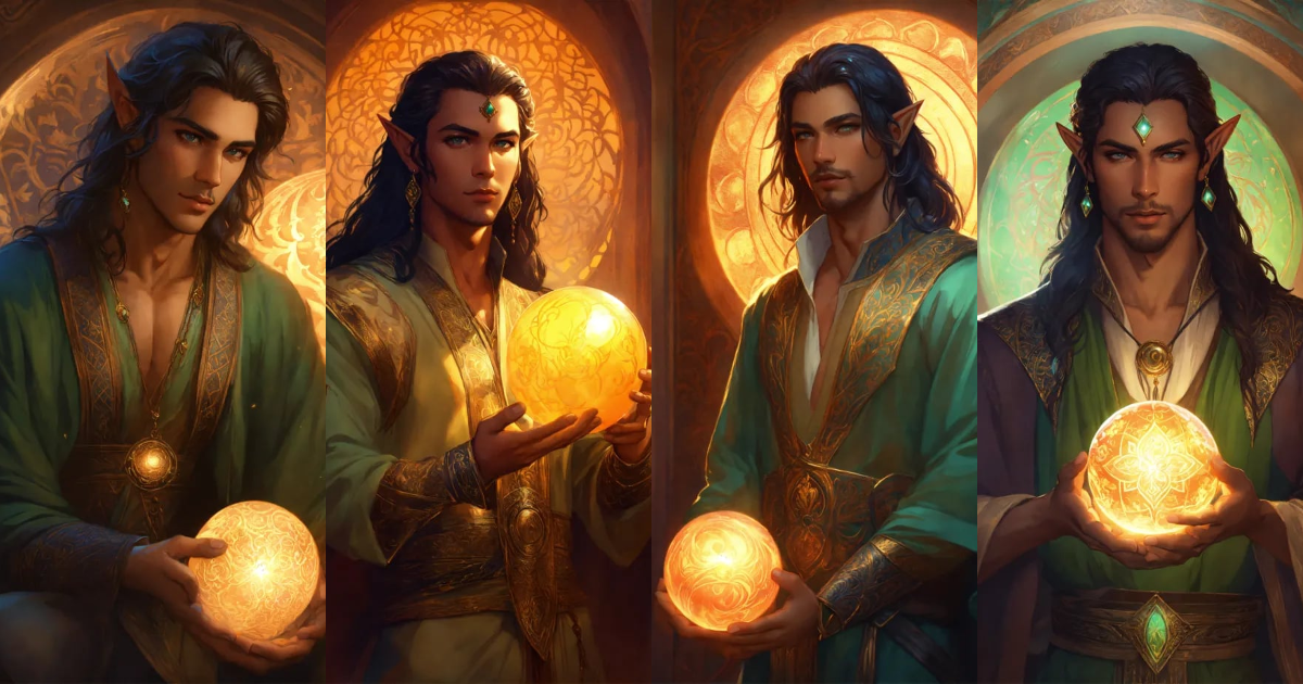 Lexica - Handsome Turkish Male Elf sorcerer with glowing magical orb ...