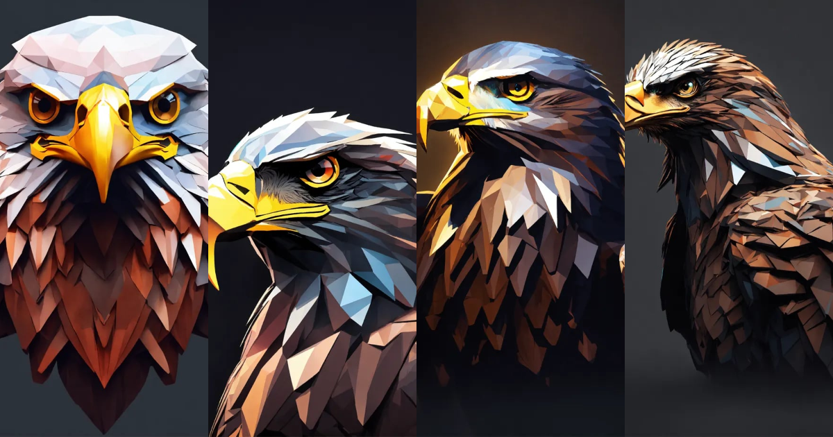 Lexica - 2 dimensional, vector, low poly, eagle icon, black background ...