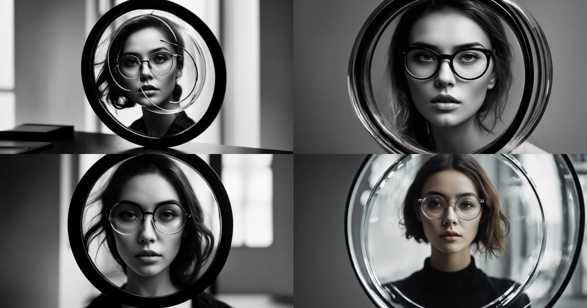 Lexica - Art Women glasses, clear looking through a transparent glass ...