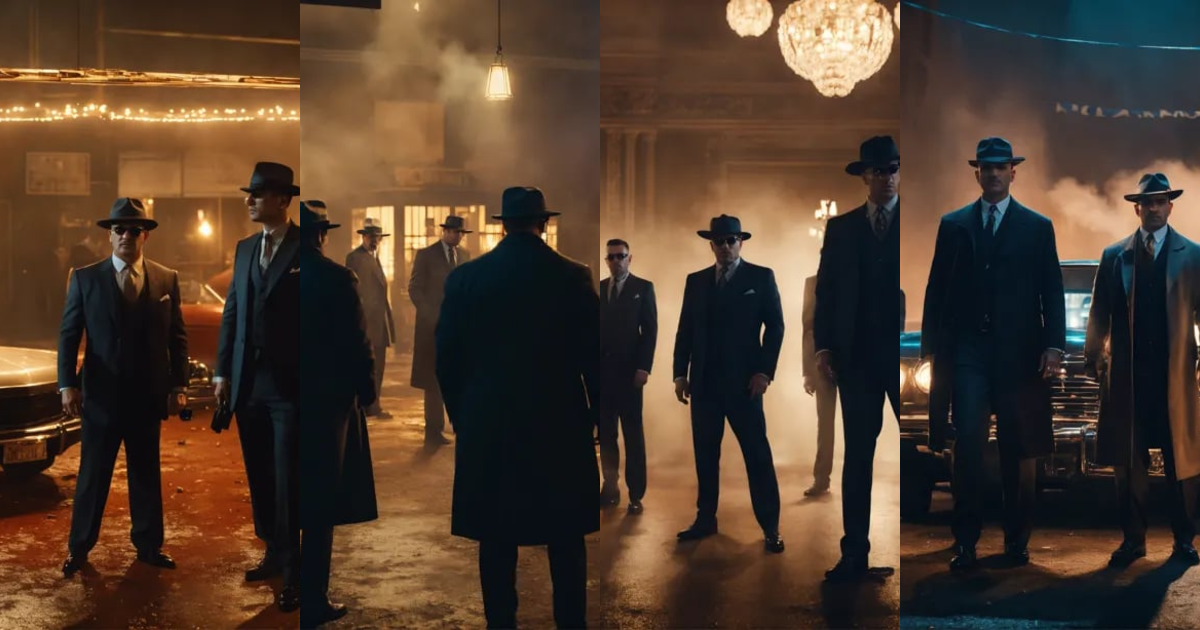 Lexica - Group of mafia gangster members in crime scene set design ...