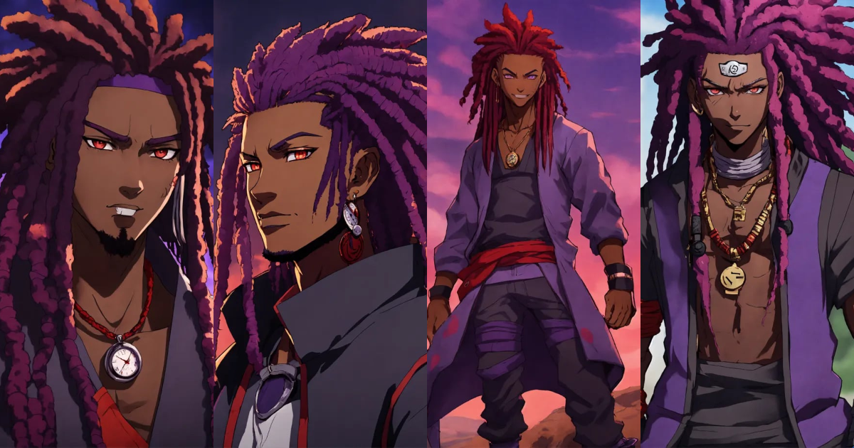 Lexica - African Naruto anime character, fit build, long purple hair ...