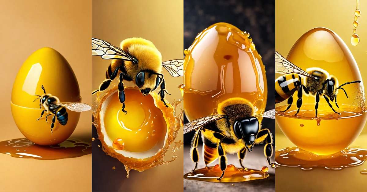 Lexica - Bee shaped like an egg cracking with honey coming out