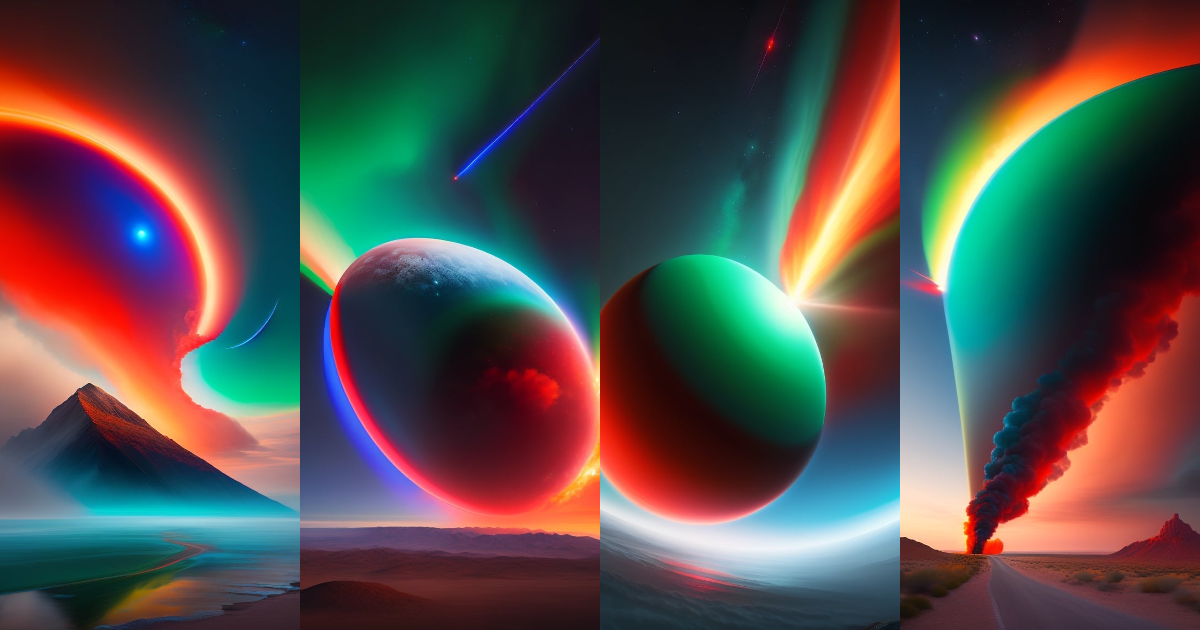 Lexica - A giant red hot meteor with a long trail barreling through the ...