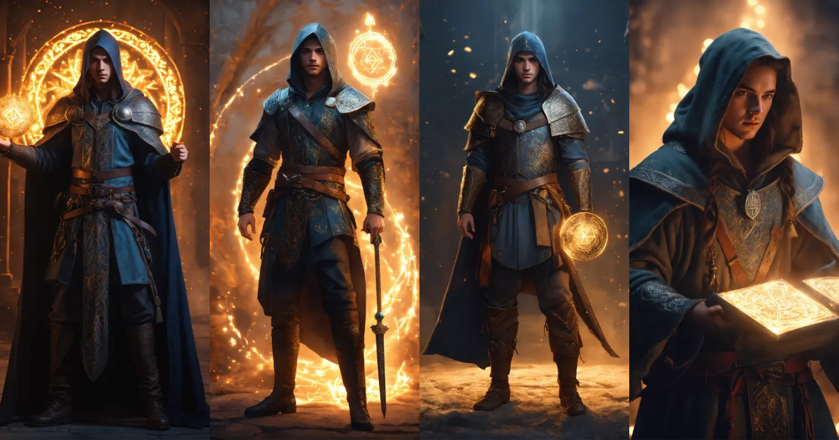 Lexica - A realistic full body portrait of a medival young rune master ...