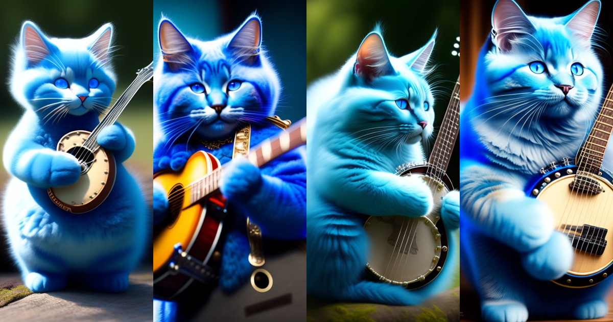 Lexica - Fluffy blue cat playing banjo