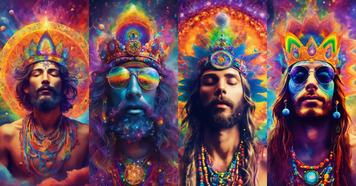 Lexica - Abstract hippy smoking dmt, with universe coming out of his ...