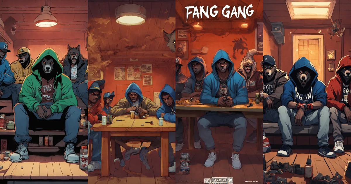 Lexica - Gangster werewolves wearing baseball caps and hoodie with the ...