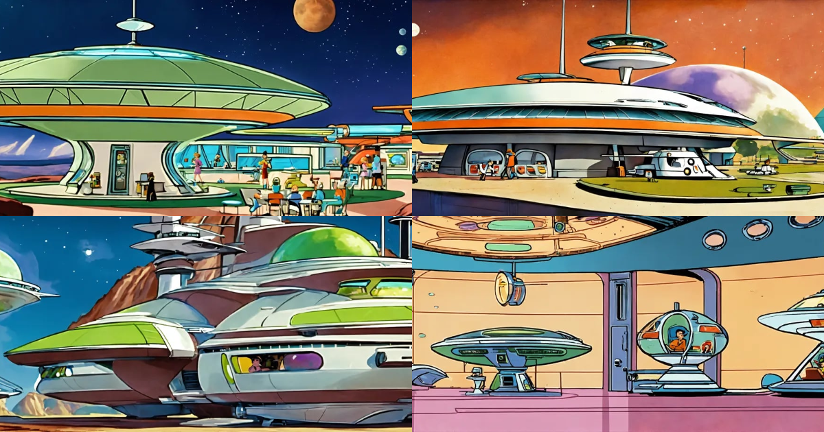 Lexica - Cartoon retrofuturistic moonbase. The Jetsons.