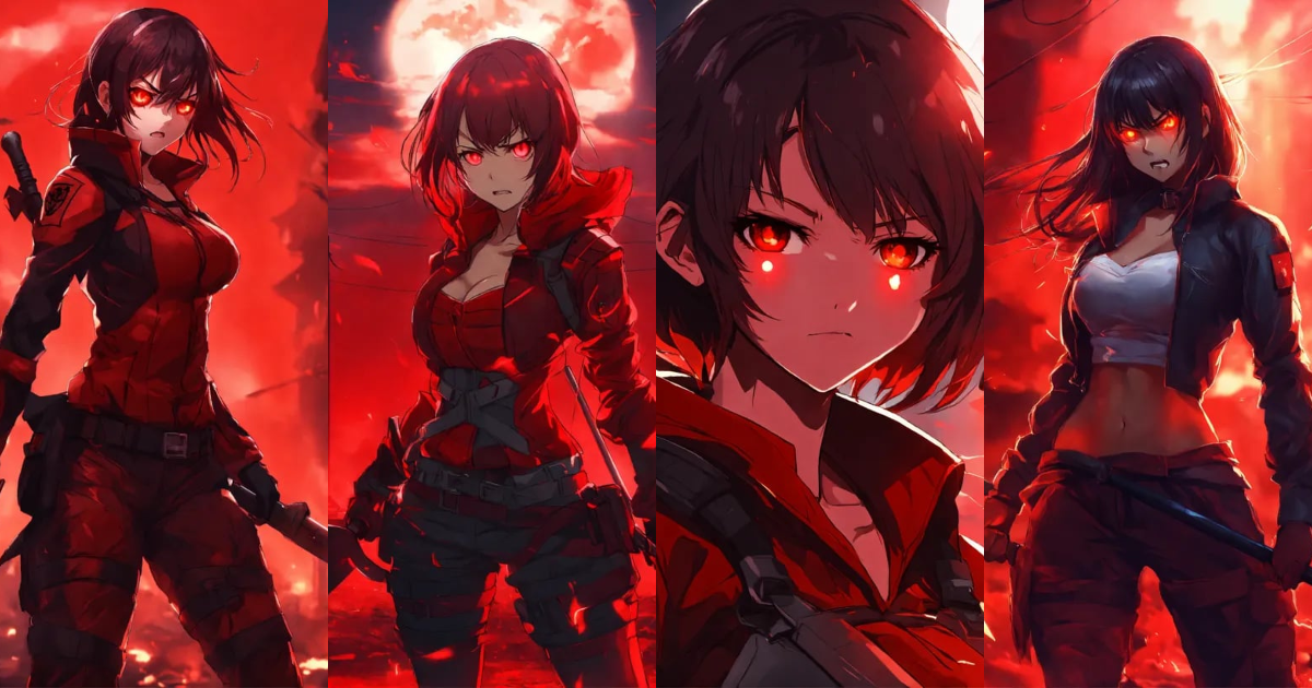 Lexica - Create a red background, with an anime girl whit glowing eyes ...