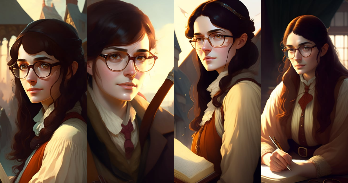 Lexica - Freckled wearing spectacles medieval reporter writing in a ...