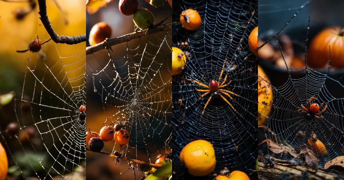 Lexica - Dark creepy Autumn spider-web above of some rotten fruits and ...