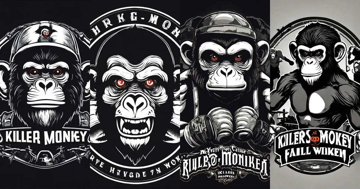Lexica - Black and white killer monkey scary Halloween boxing logo