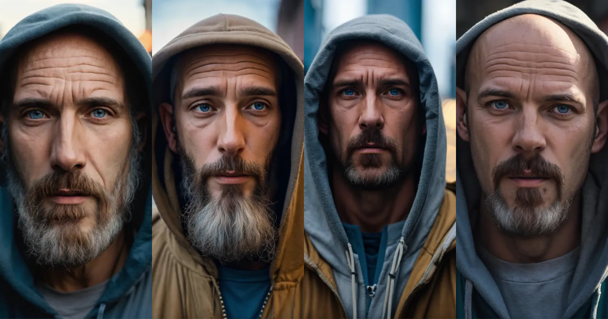 Lexica - A HUGE HOMELESS MAN WITH A HUGE LUMPY BALD HEAD, A TINY GOATEE ...