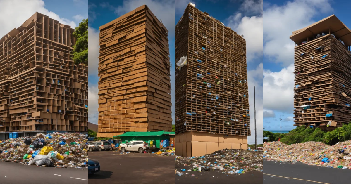 Lexica - Modern skyscraper made of cardboard, surrounded by a parking ...