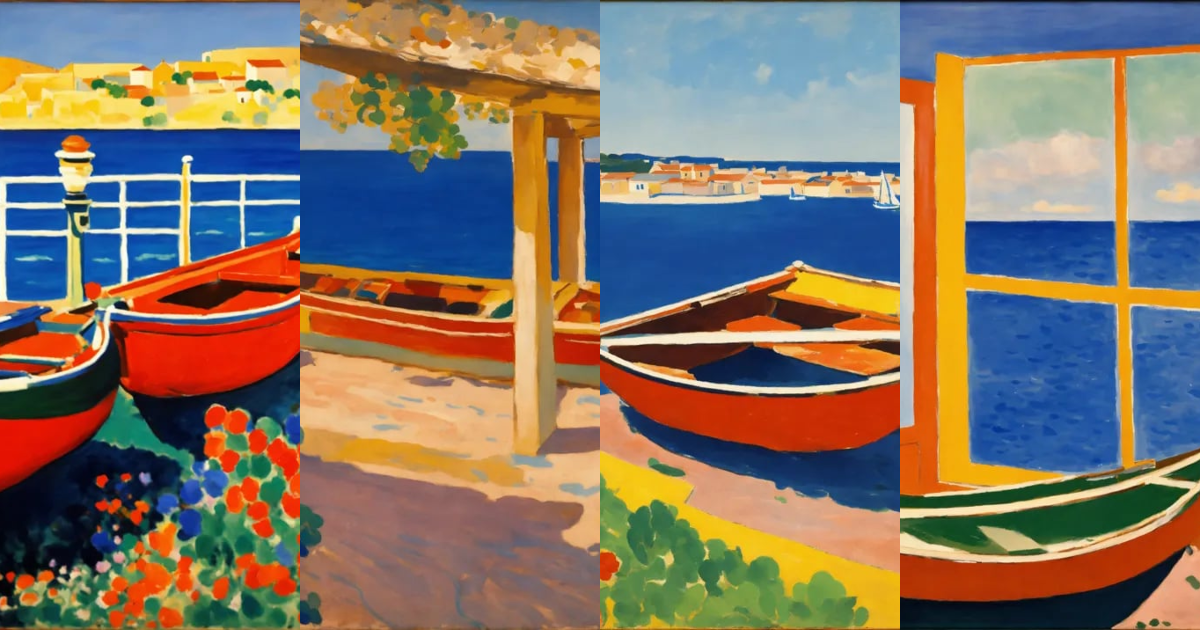Lexica - Painting by Matisse with the sea and an old boat