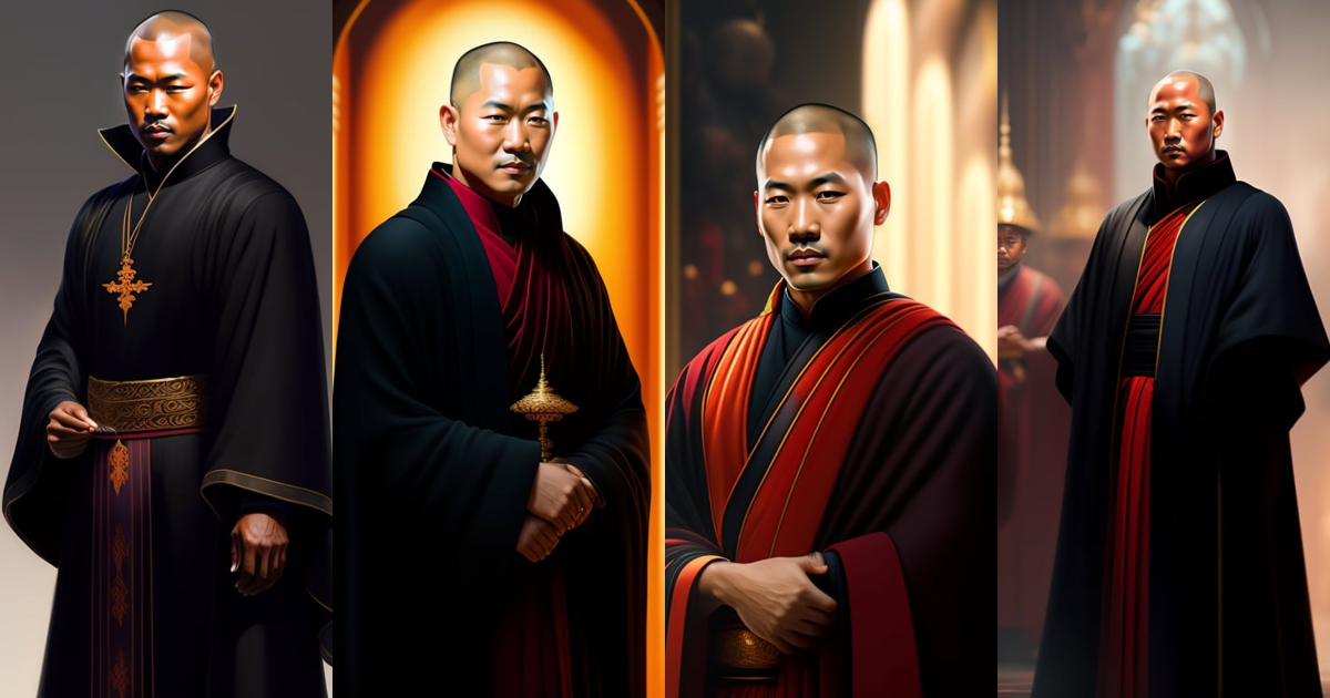 Lexica - Concept art painting of an evil buddhist monk wearing a ...