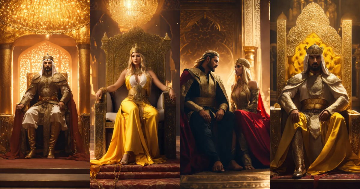 Lexica - An epic fantasy scene featuring the sultan Saladin sitting on a throne. A gorgeous ...
