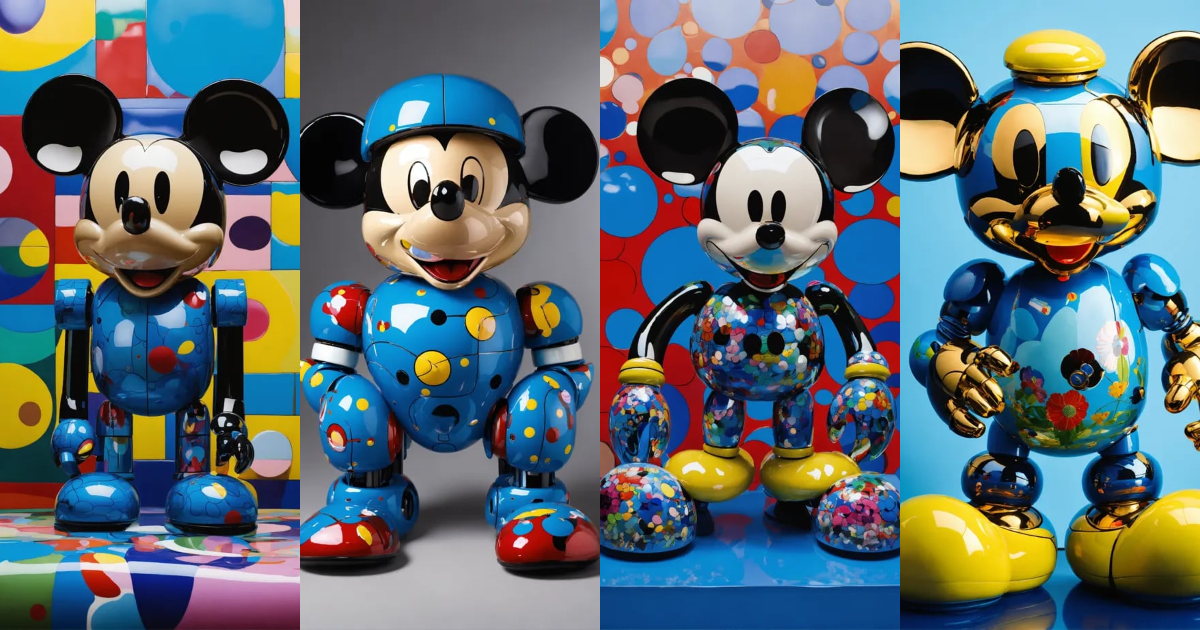 Lexica - Mickey robot jeff koons murakami ceramics pop art blue background