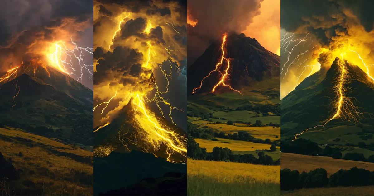 Lexica - A french cantal volcano exploding with Beautiful lighning ...