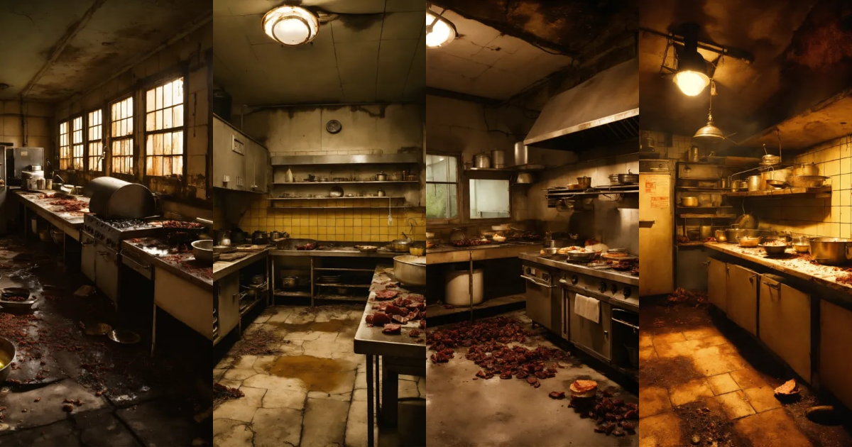 Lexica - Abandoned restaurant kitchen hotel, Large white and steel ...