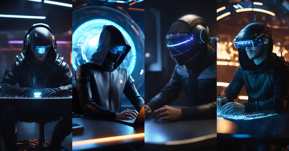 Lexica - Nerdy 25 year old male hacker wearing futuristic black ...