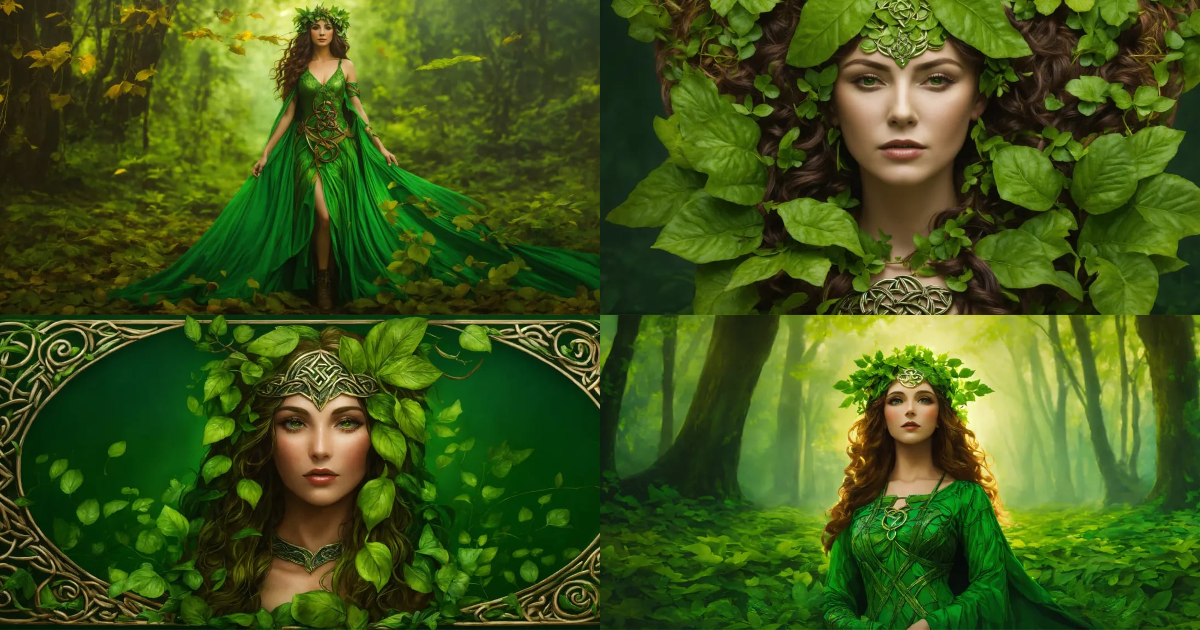 Lexica - The pagan celtic green woman with leaves, 8k
