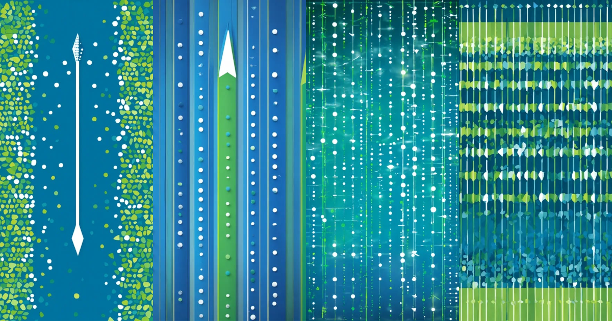 Lexica - Arrow, with a braille-inspired pattern, colors blue, white, light green, vivid, high ...