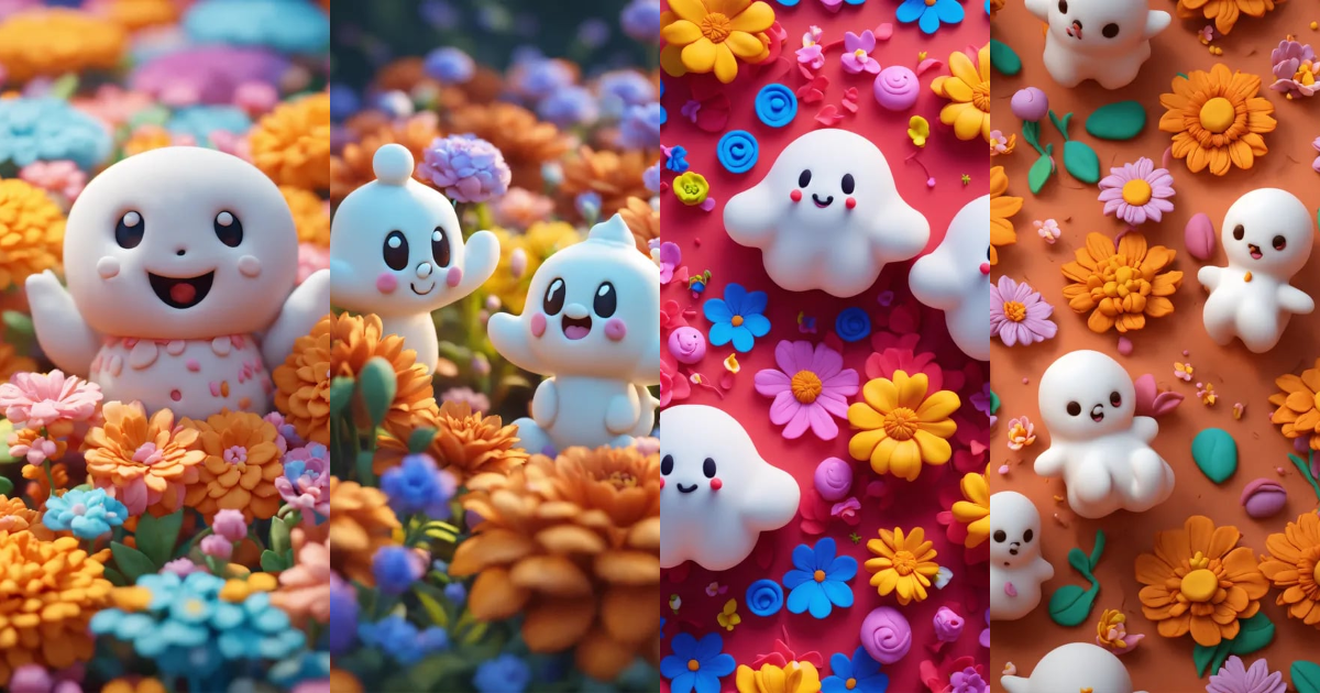 Lexica - 3d effect of cute clay ghosts and flowers in an overall ...