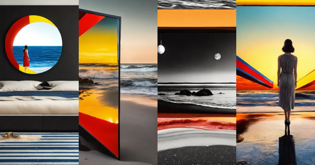 Lexica - Black and white and primary colors, 3d surreal seascape ...