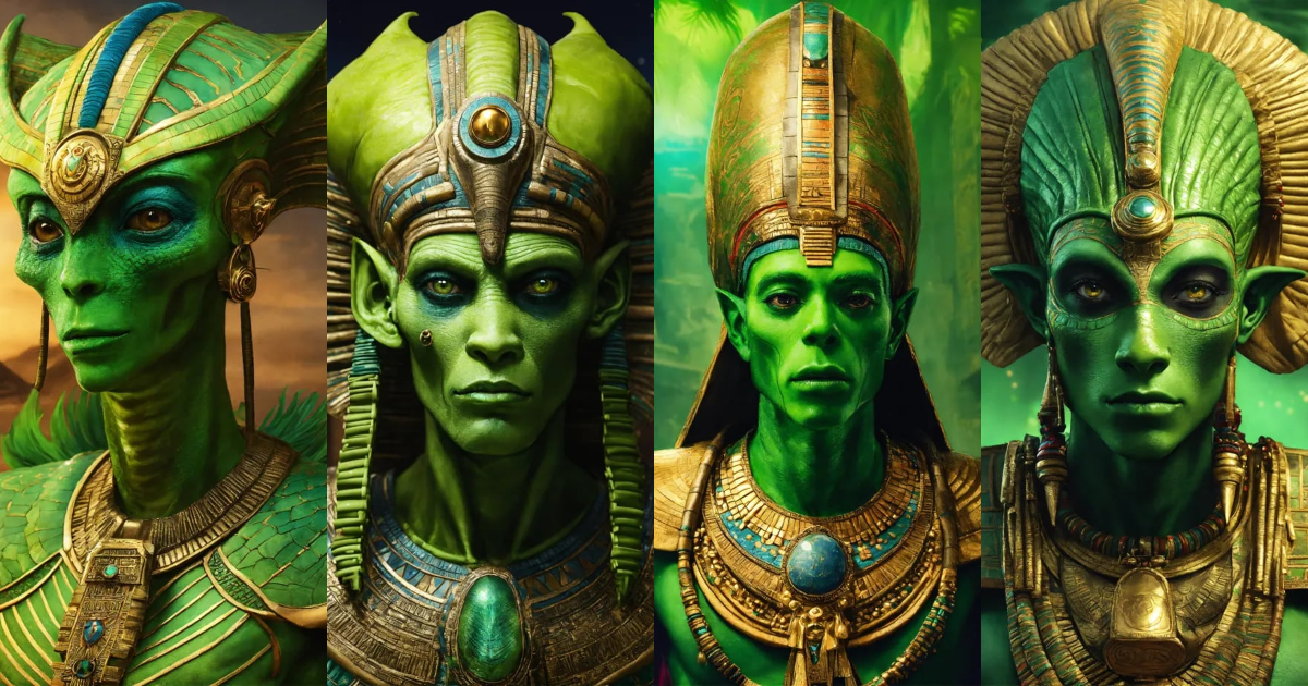 Lexica - Portrait a green alien monster dressed like a ancient egypt ...