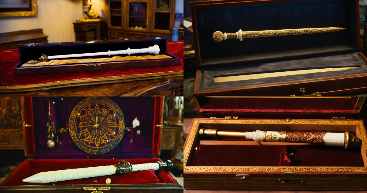 Lexica - A wooden white magic wand in a velvet case. darkest dungeon style