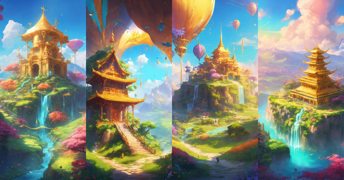 Lexica - Illustration of a beautiful fantasy paradise, golden ...