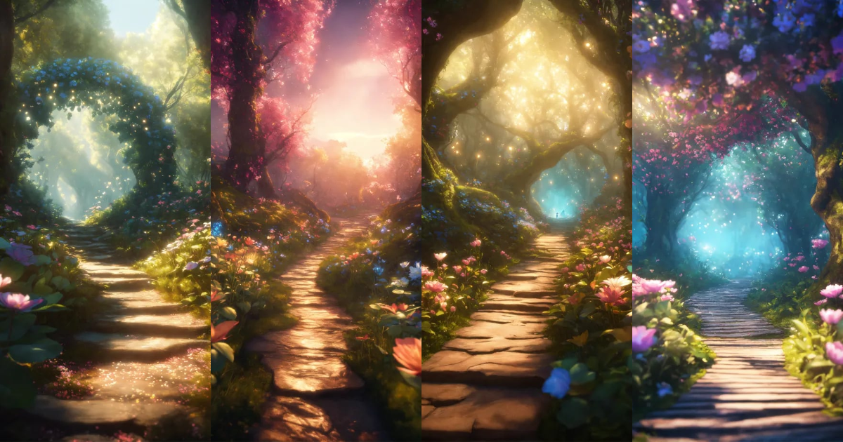 Lexica - A path through enchanted woods with gigantic enchanted flowers ...