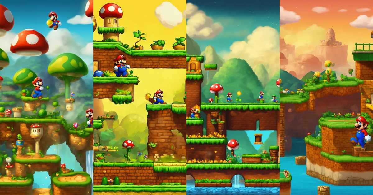 Lexica - 2d platform game Super Mario style but with different painting ...