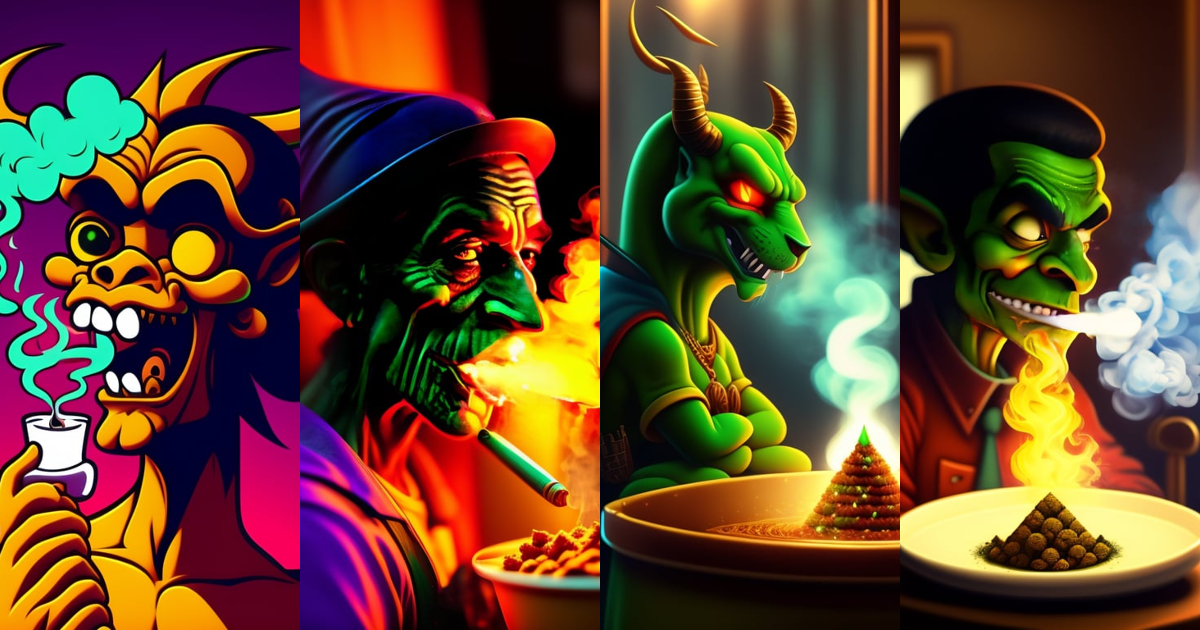 Lexica - Demon smoking weed cartoon