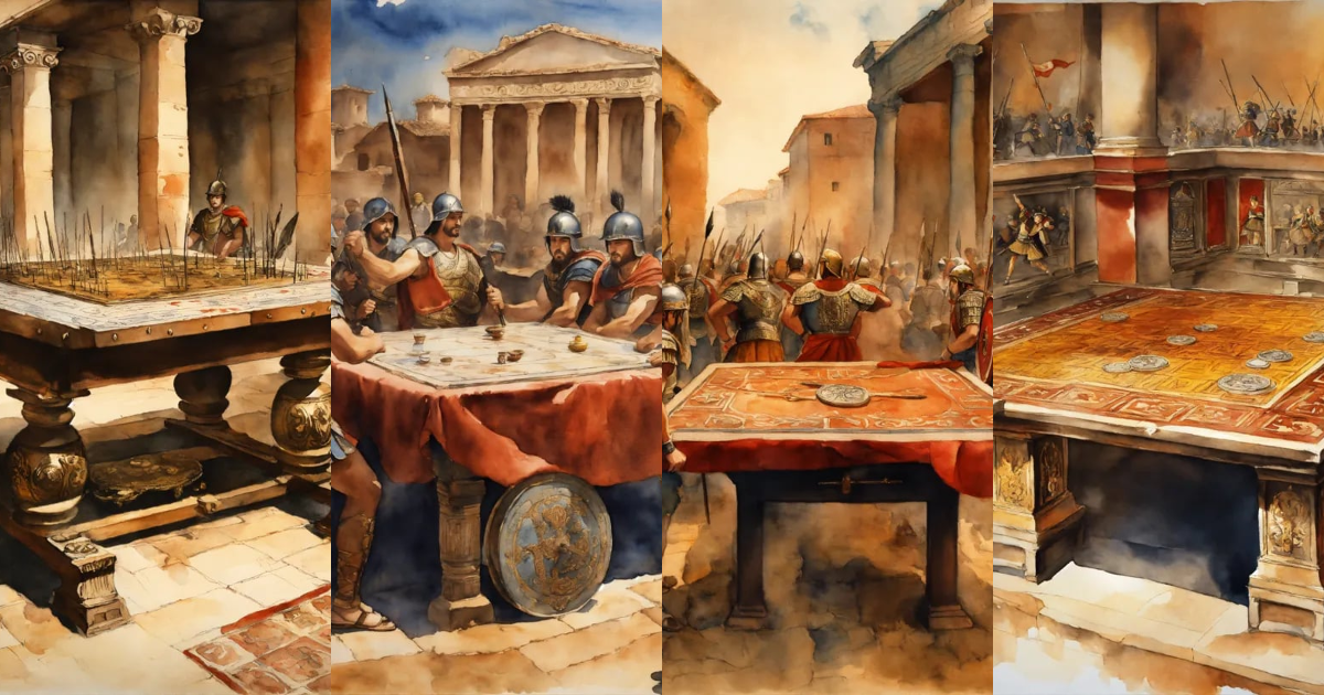 Lexica - Ancient roman battle table, aquarelle painting